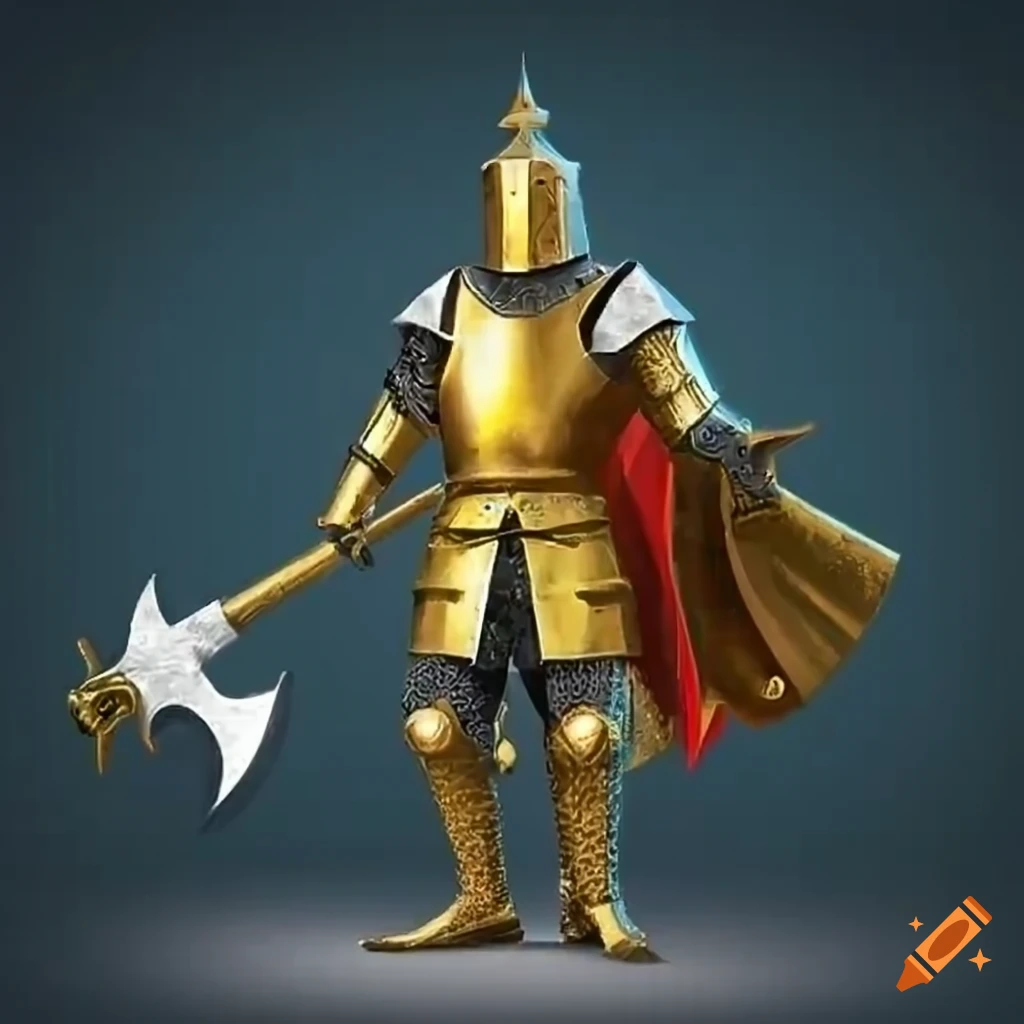 Epic golden knight with an axe