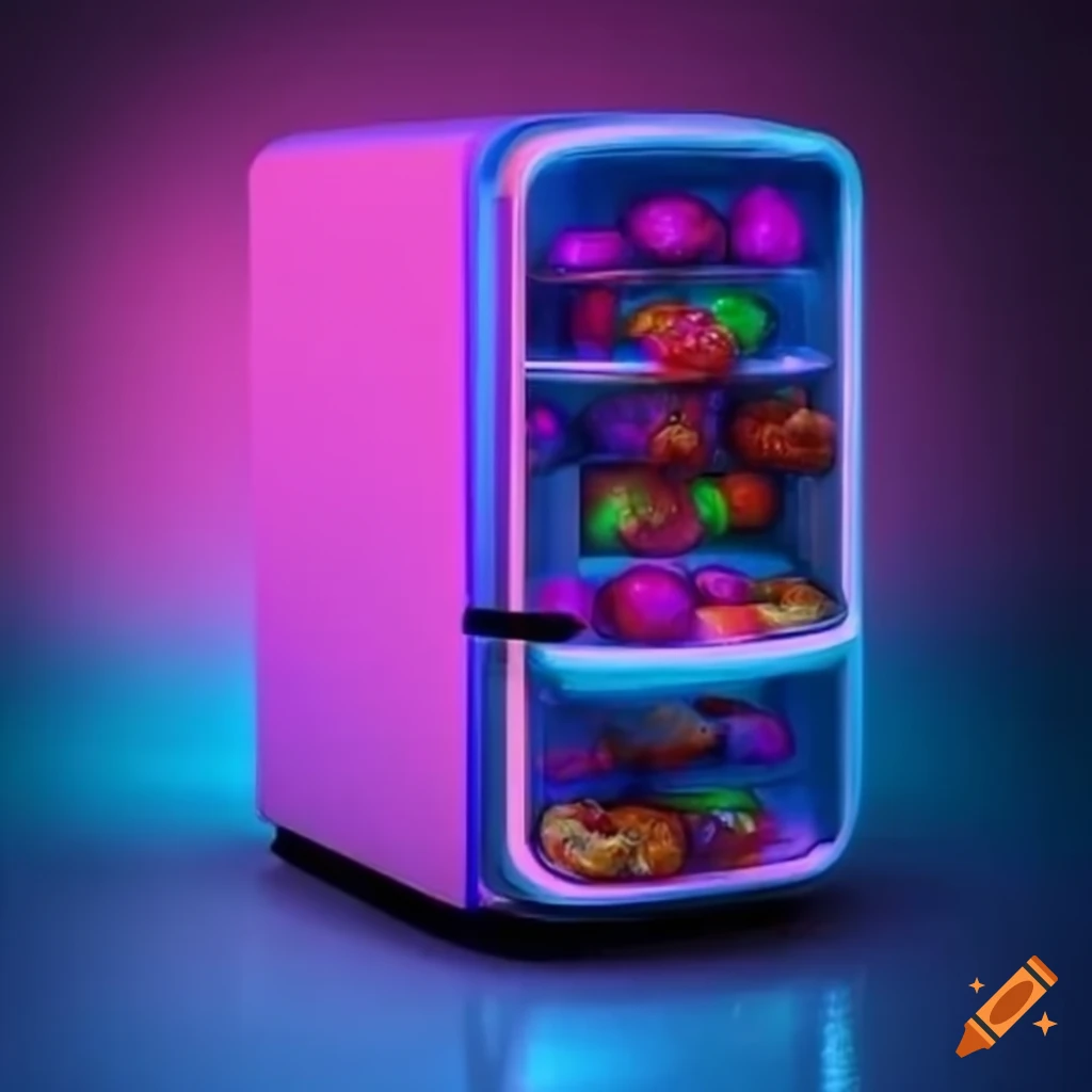 Artistic depiction of a trippy fridge looking for snacks