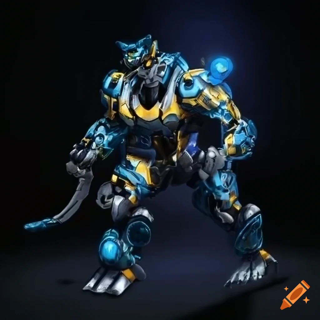 Indigo and yellow mecha tiger for fighting game