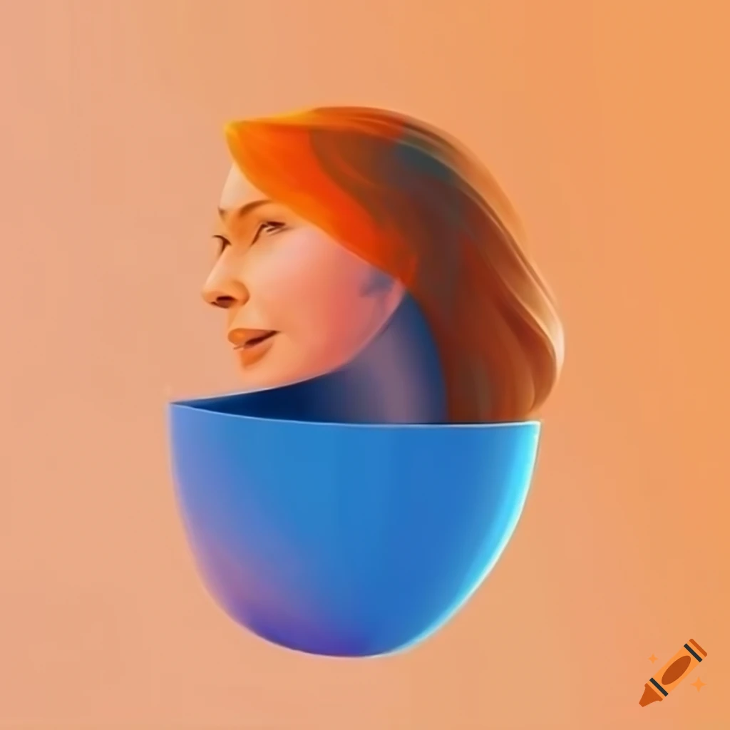 Abstract artwork of a woman with mischievous smile and coffee cup