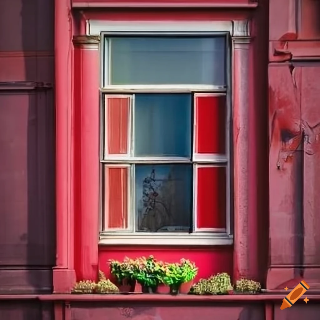 Front view of a red haussmann-style window