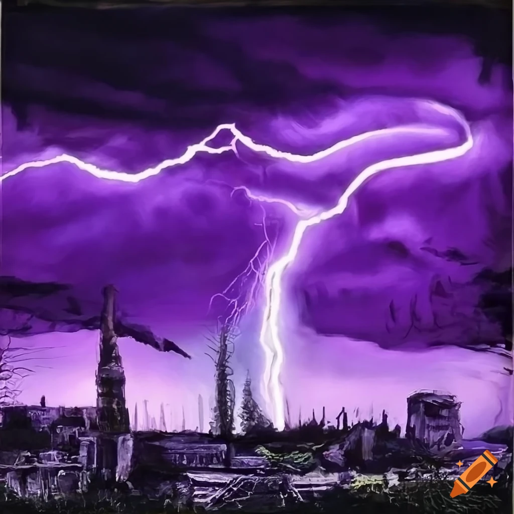 Van gogh style purple lightning storm artwork