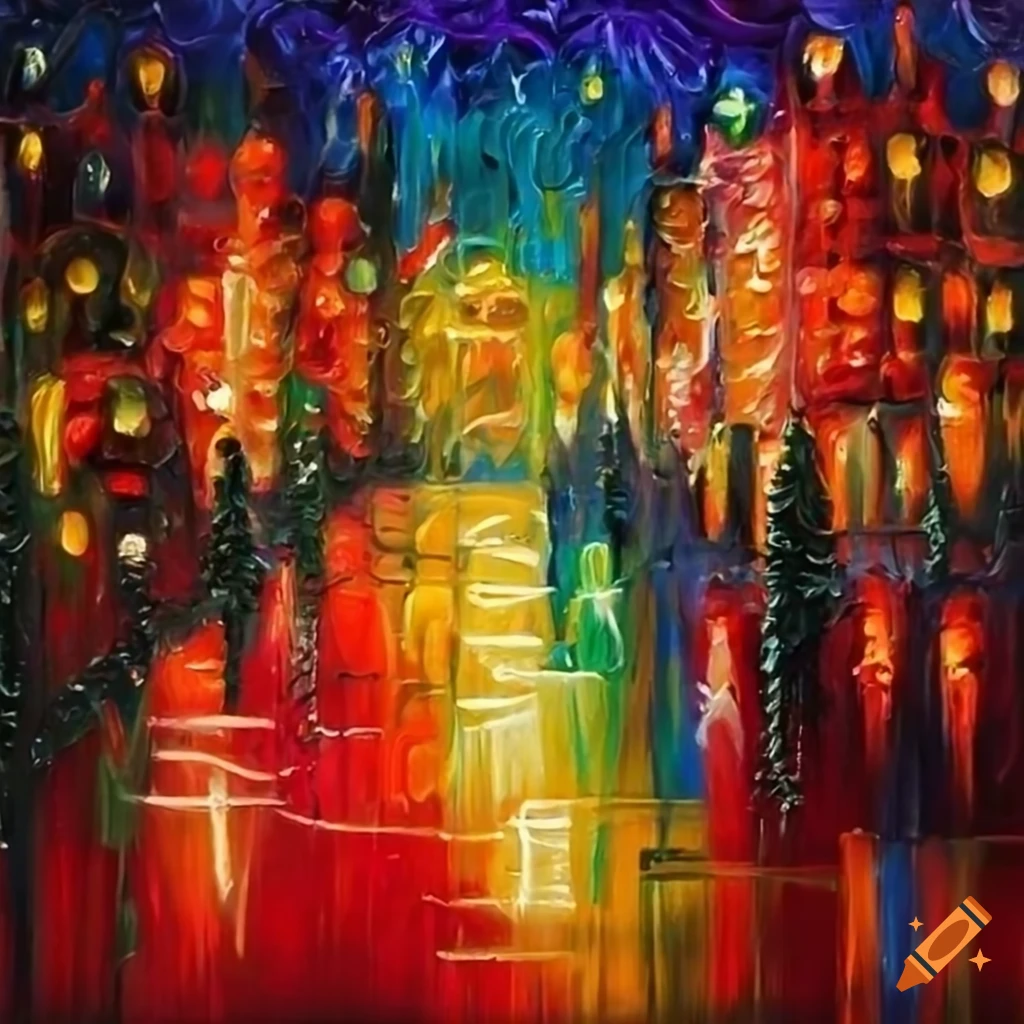 Colorful oil painting of christmas lights