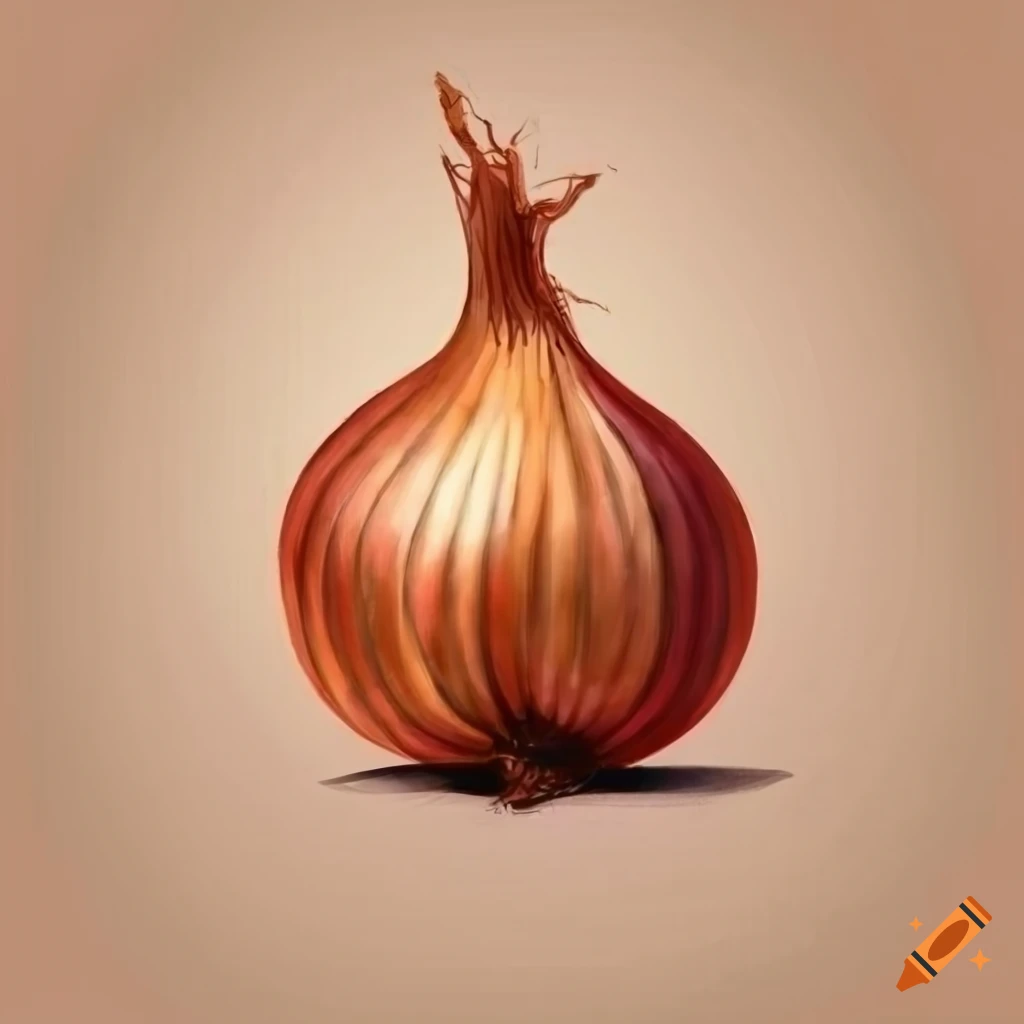 Realistic drawing of an onion on beige background