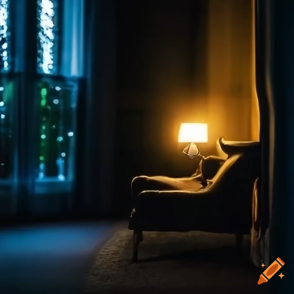 Nighttime living room interior