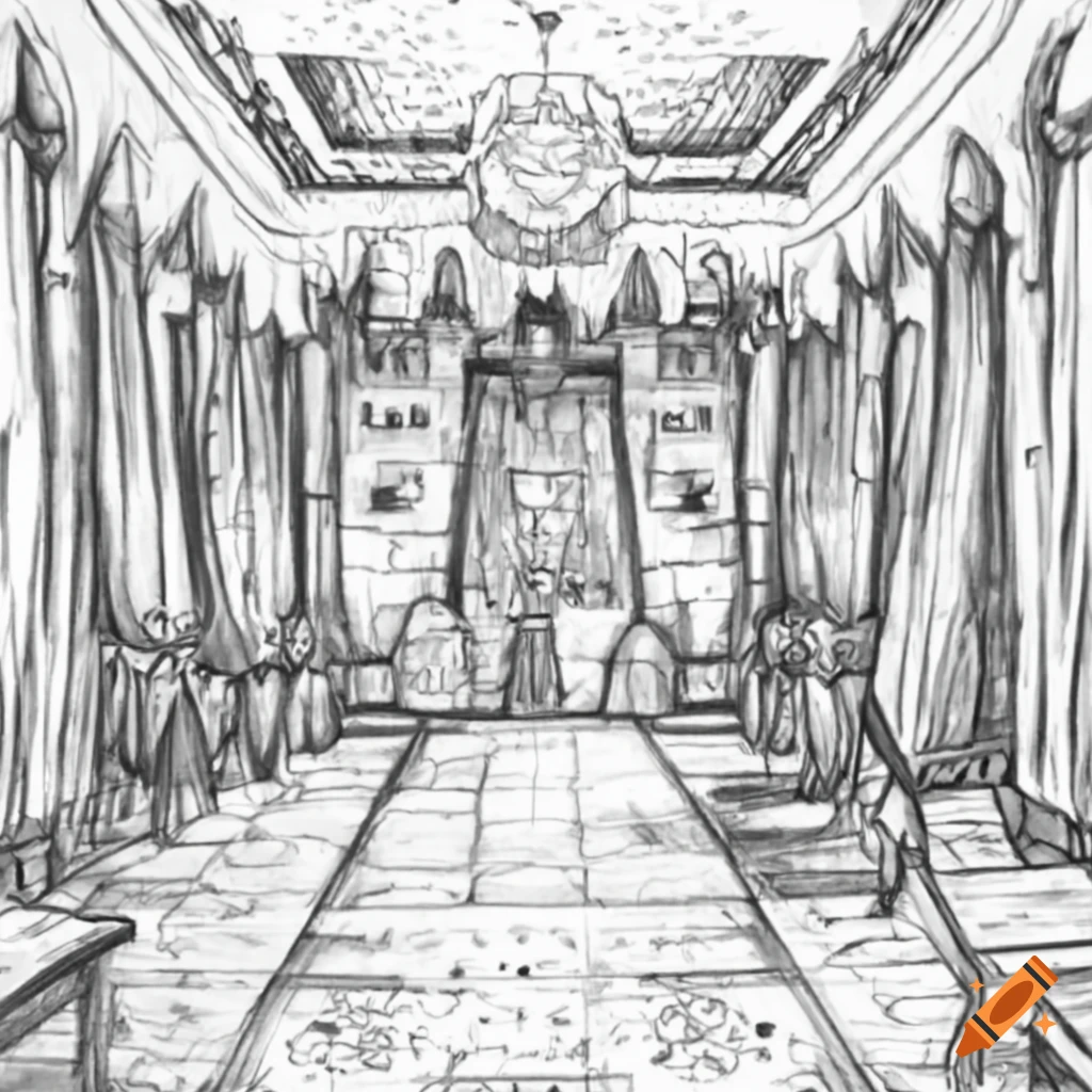 Sketch of a castle room on Craiyon