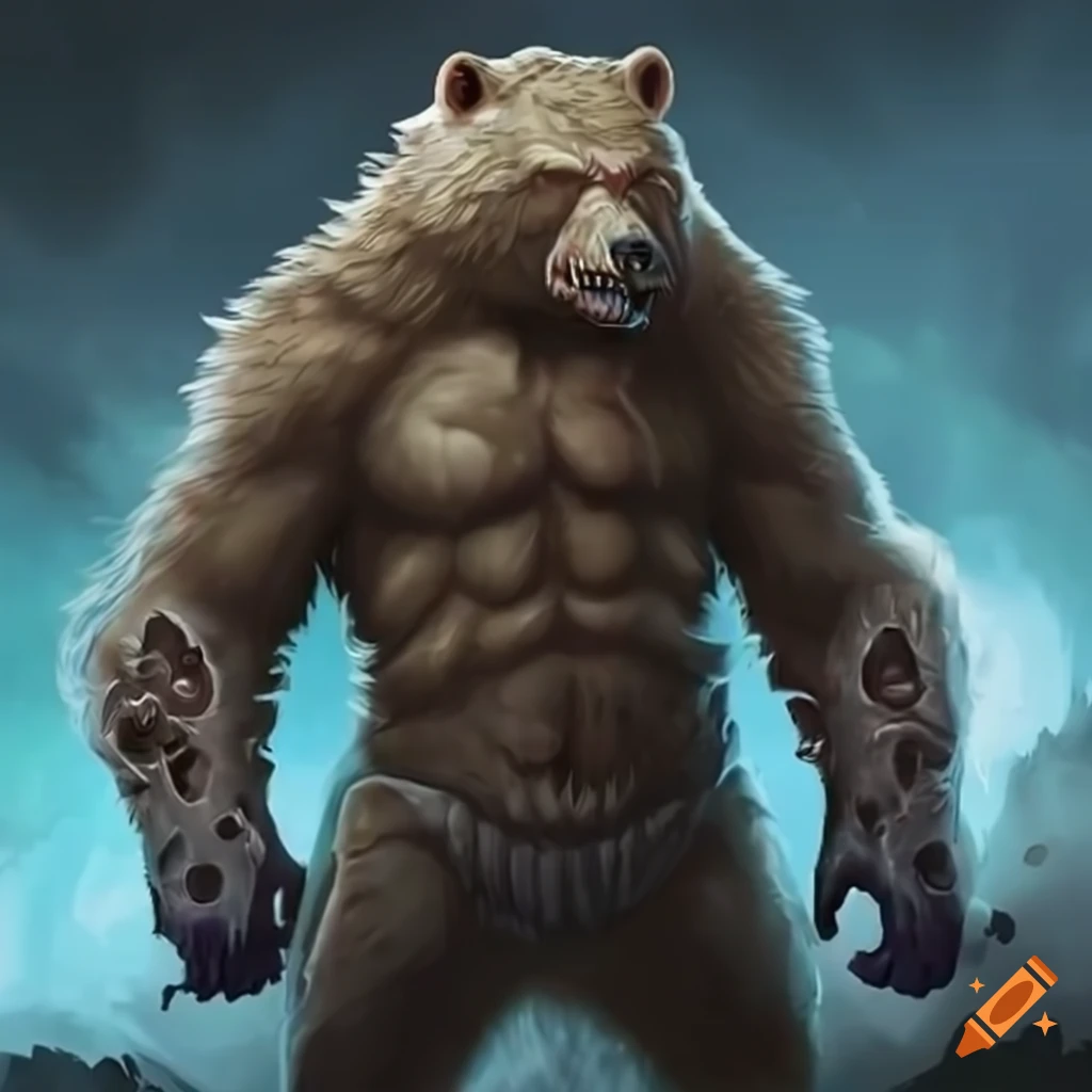 Art of a humanoid mutant bear god on Craiyon