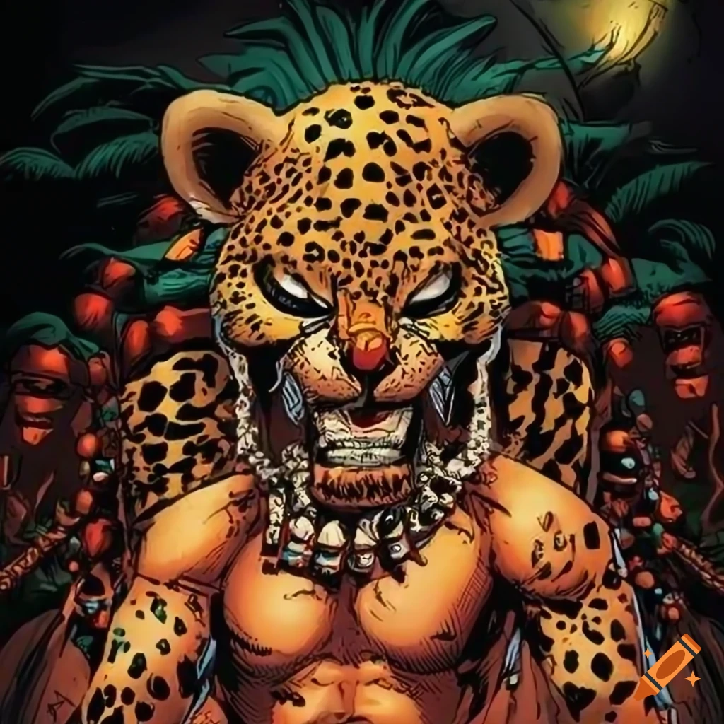Aztec jaguar warrior in a comic book style