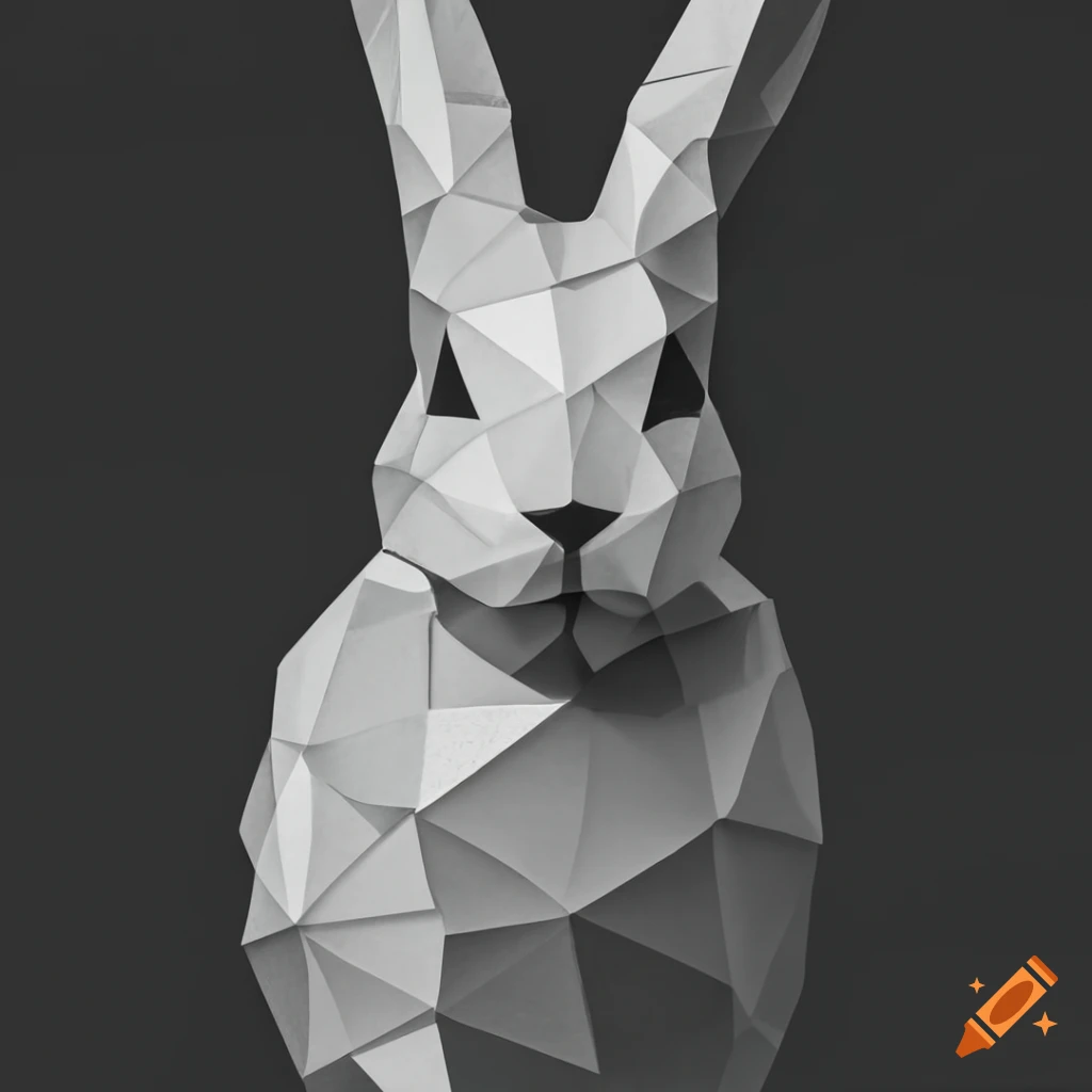 Geometric rabbit artwork in black and white