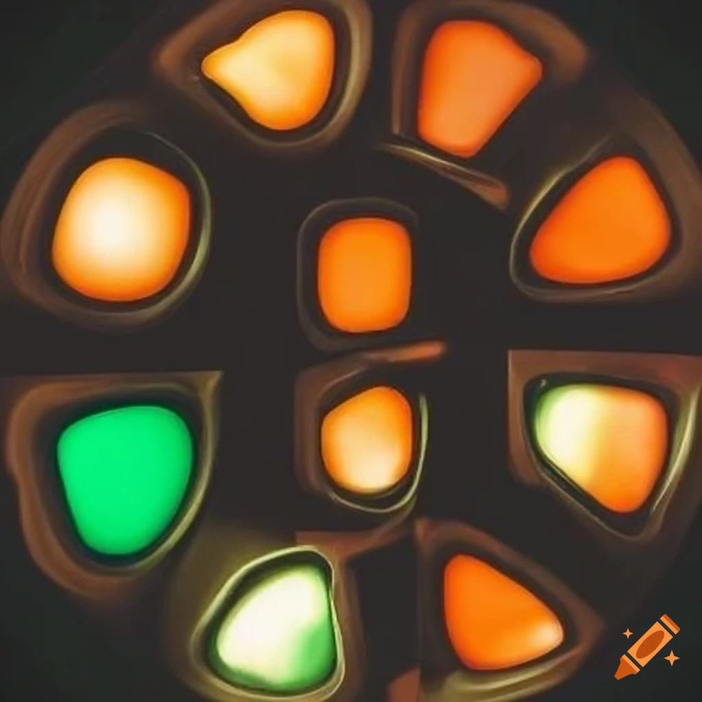 Stained glass-inspired array of colorful square buttons