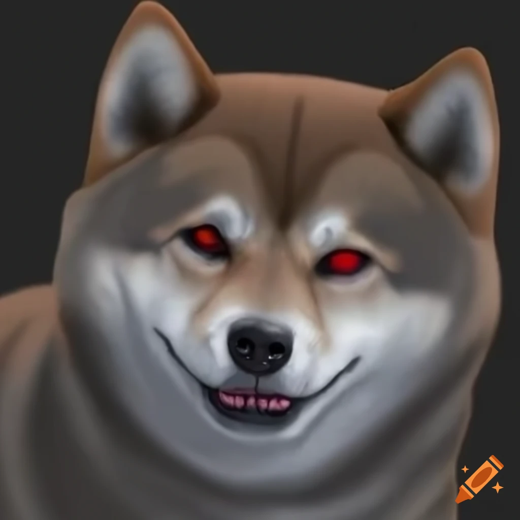 Dark and creepy shiba dog with red eyes on Craiyon
