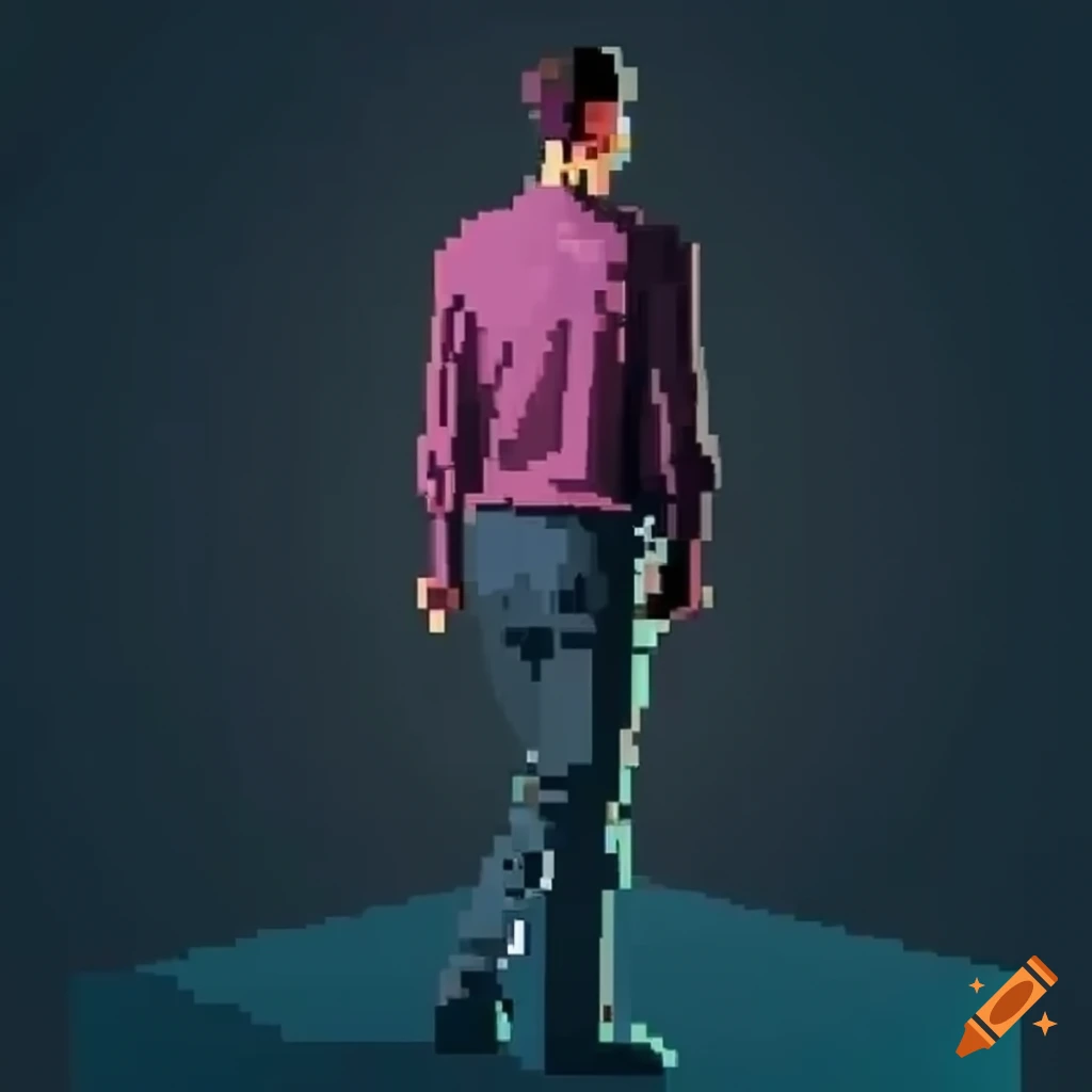 Pixel art illustration of a man standing on Craiyon