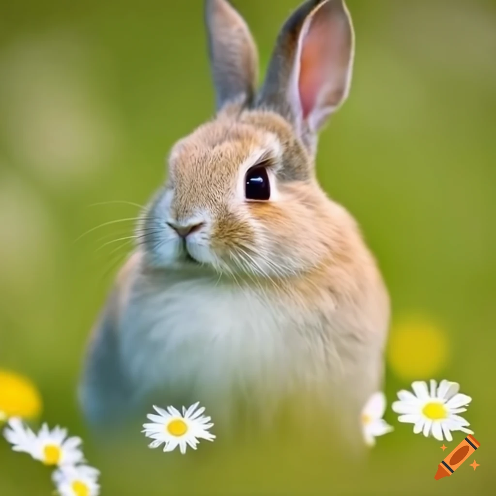 Cute bunny in a field of flowers