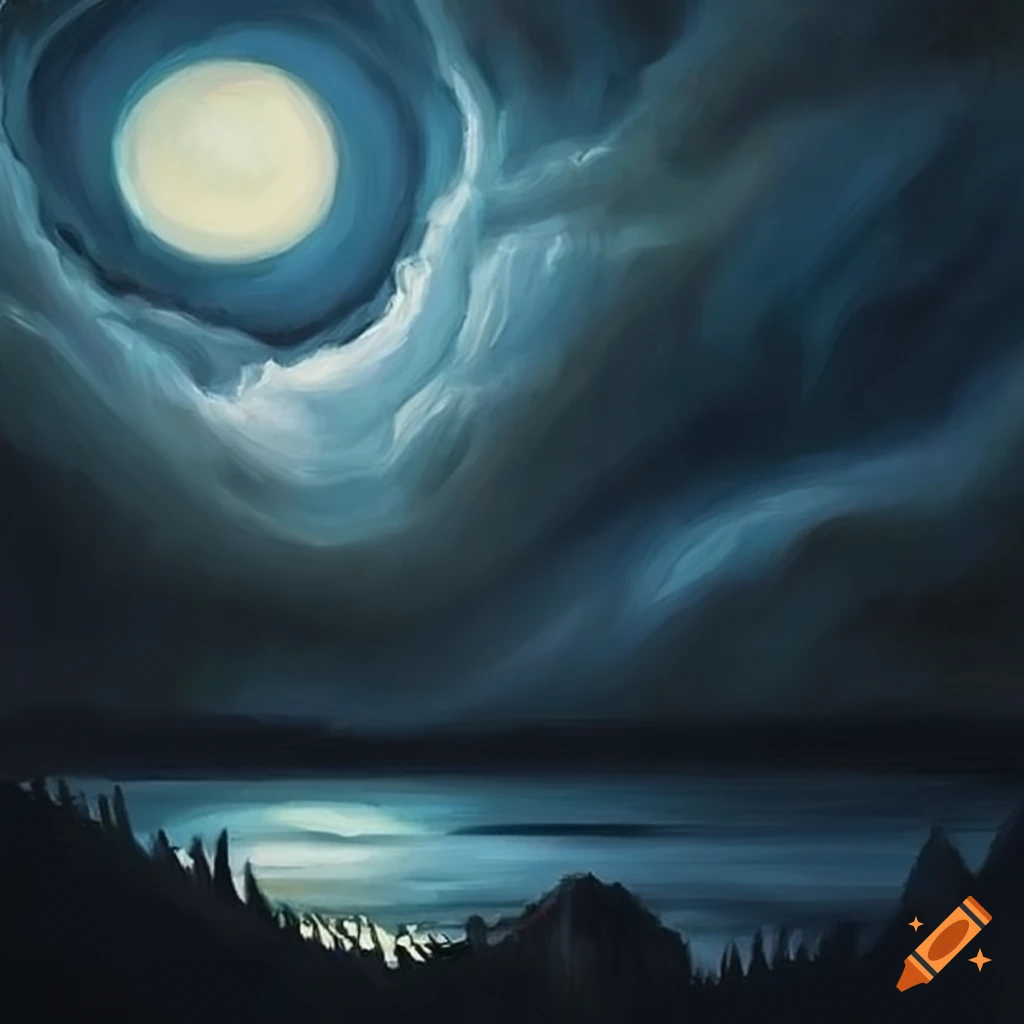 Painting of a stormy night with towering waves