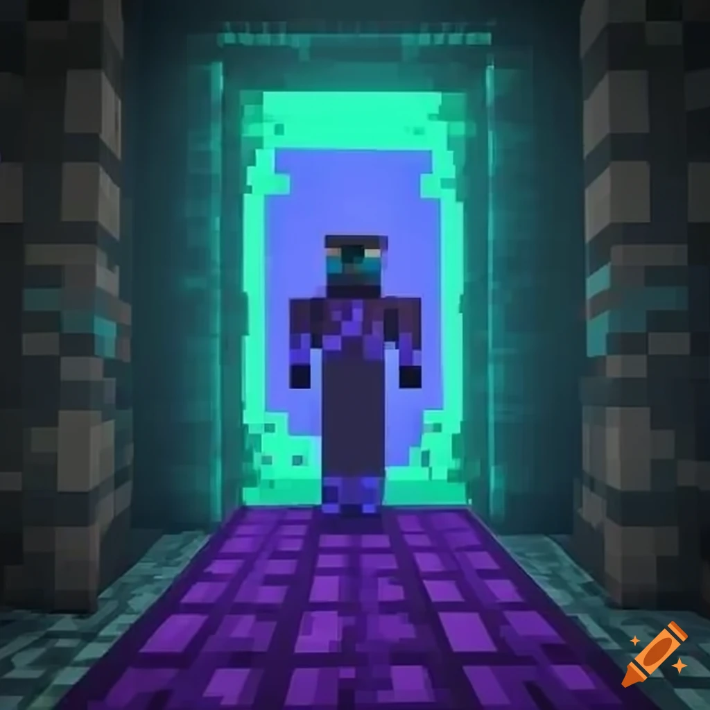 Digital art of person with minecraft-themed skin in nether