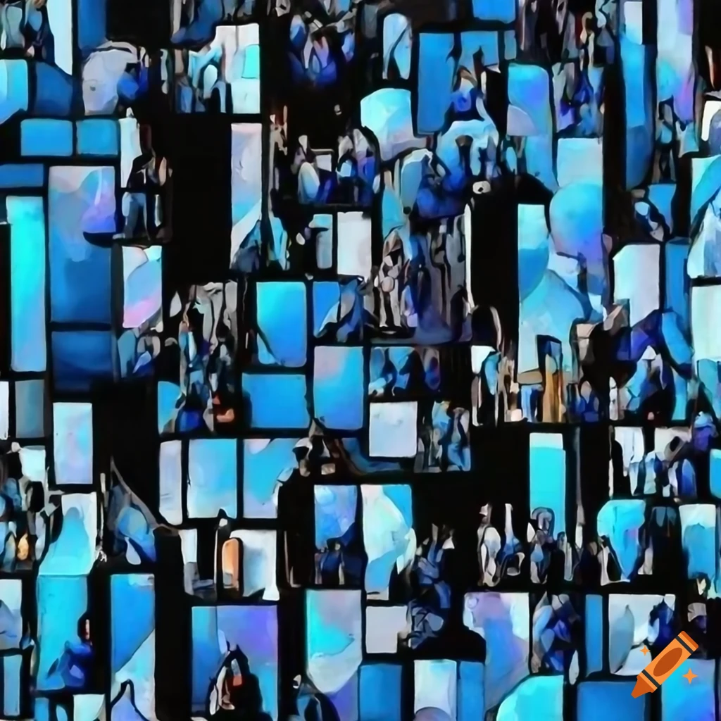 Abstract mosaic painting of a crowd in a maze