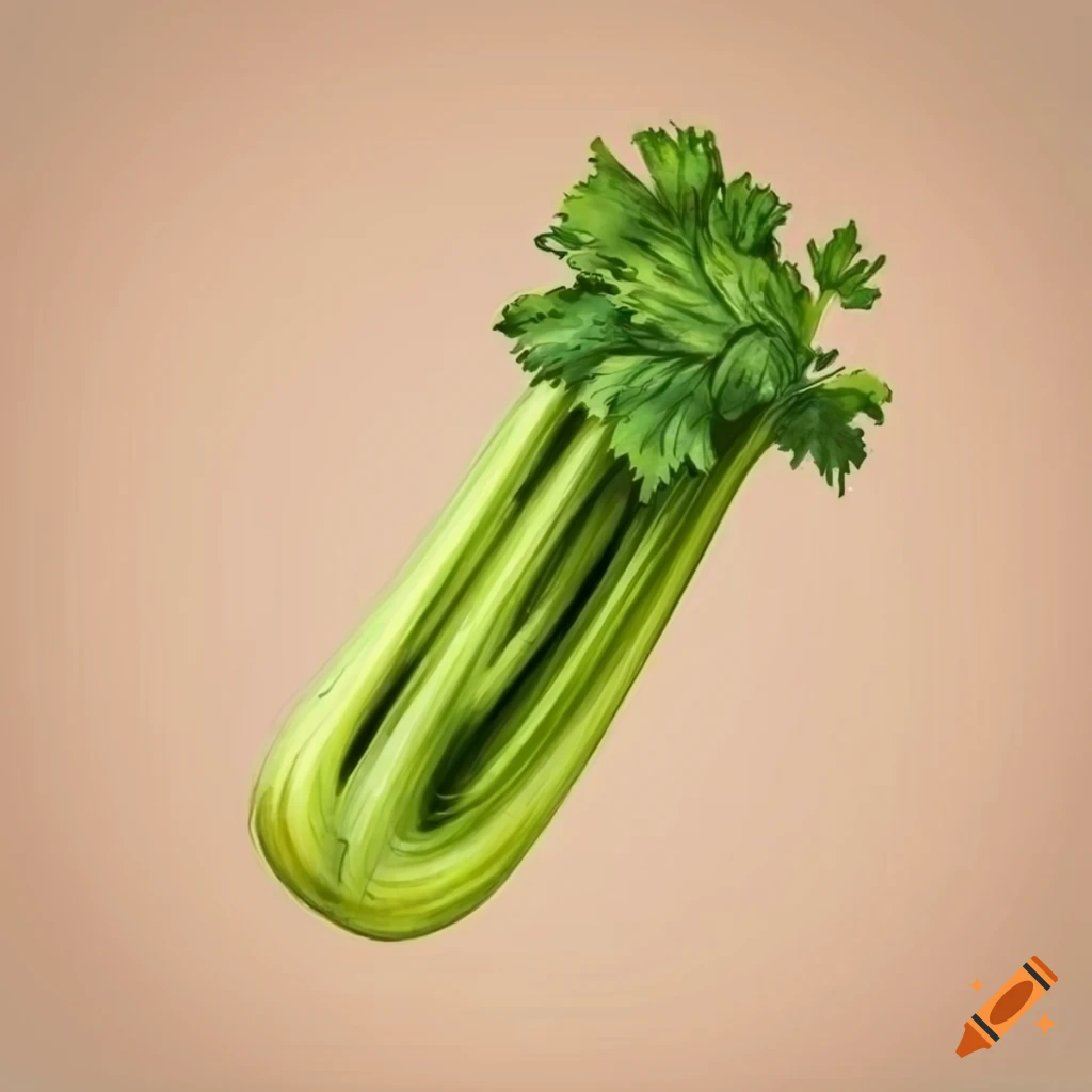Realistic drawing of a celery on beige background