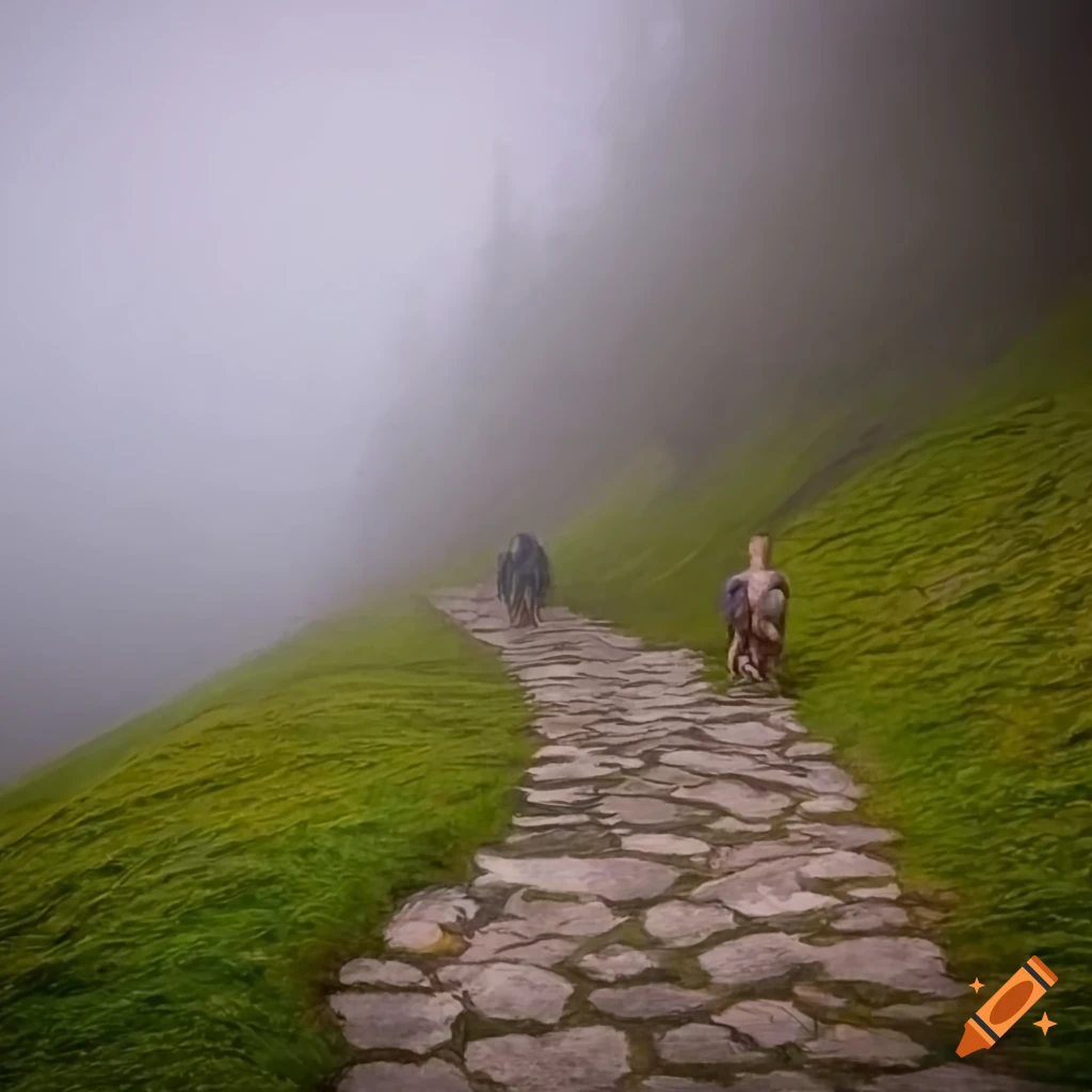Picture of an old man with goats on a foggy hill