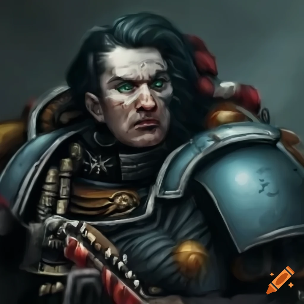 Character art of a warhammer 40k guardsmen officer