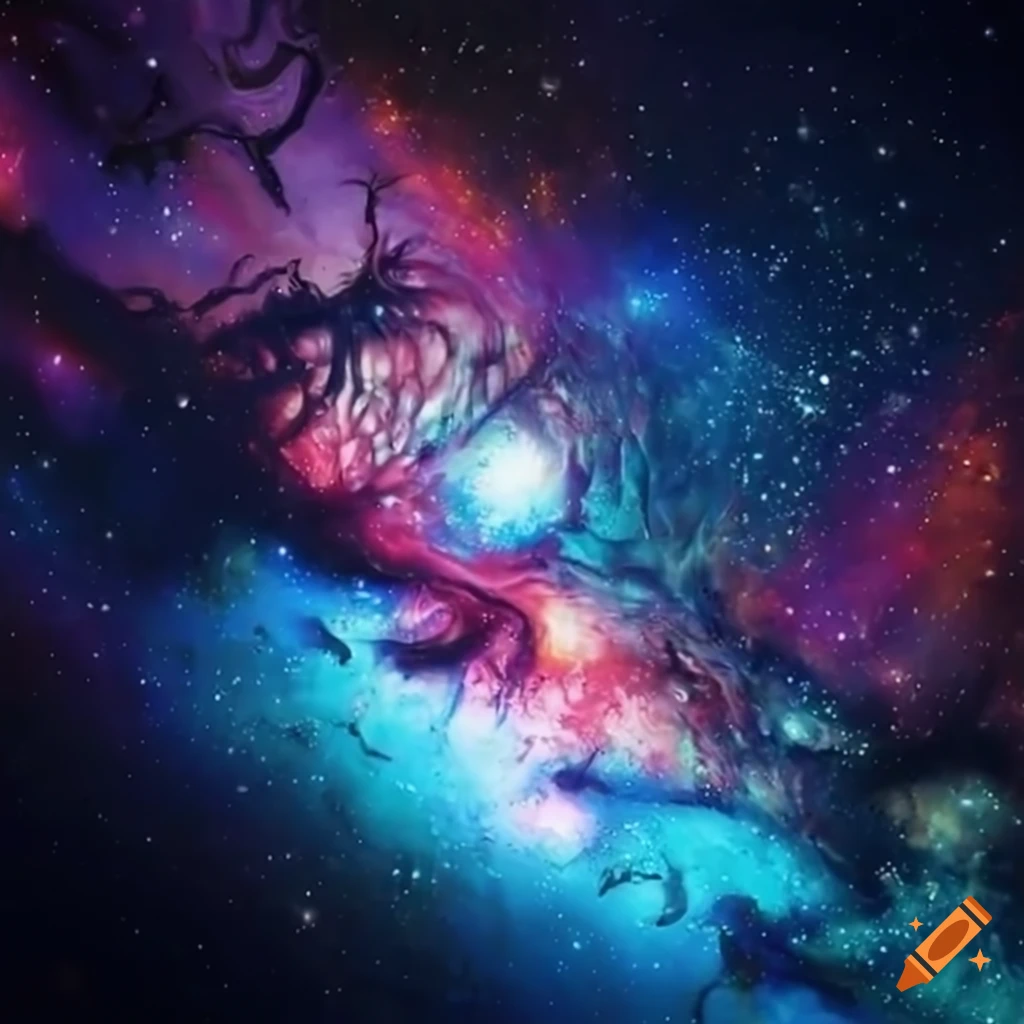 Realistic depiction of a space creature painting in the galaxy
