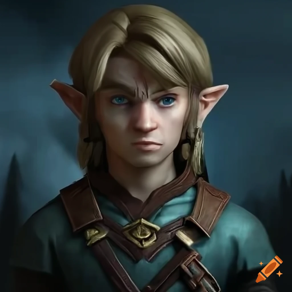 Realistic depiction of link with sword and wolf shadow on Craiyon