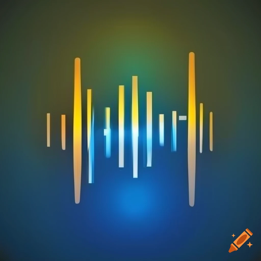 Minimalistic logo with vibrant blue and yellow sound waves on Craiyon