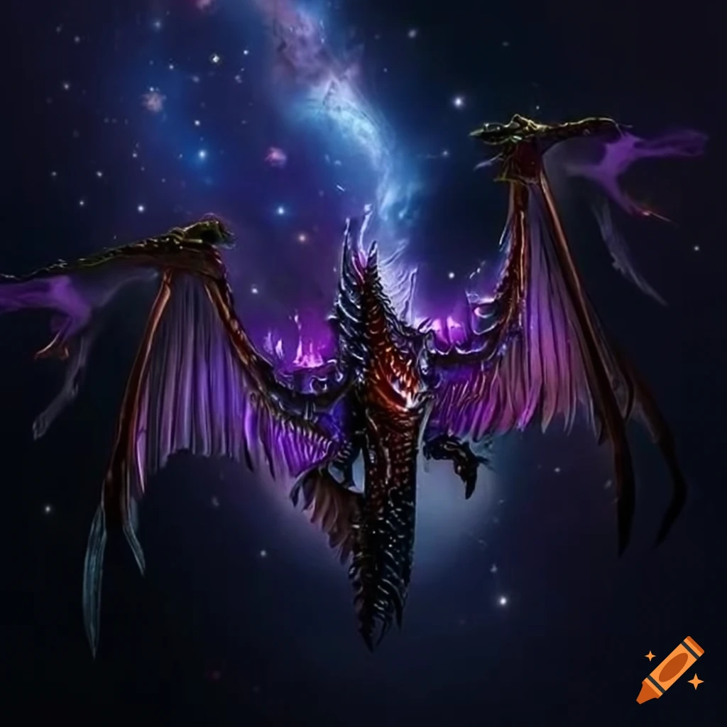 Image of a majestic space dragon with flaming wings on Craiyon