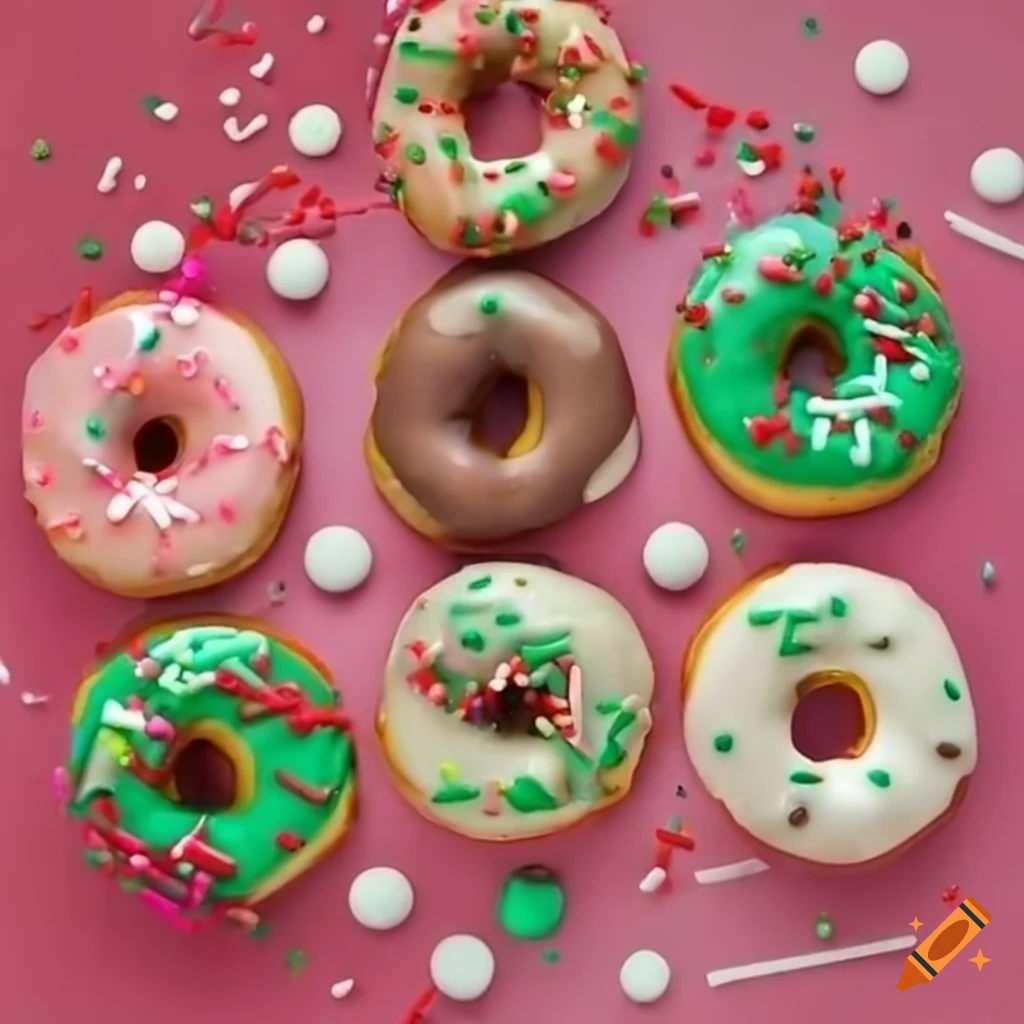 Festive Christmas donuts with sprinkles and toppings on Craiyon