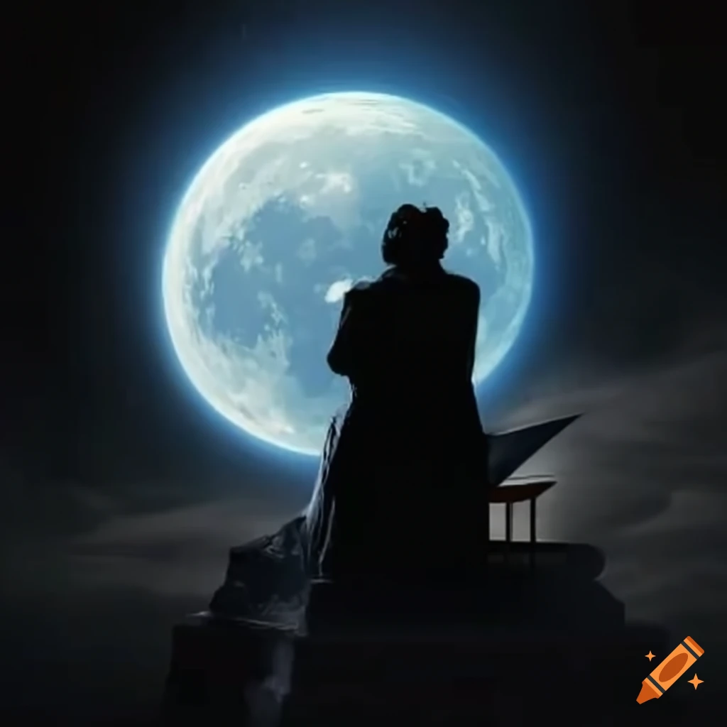 Image of beethoven playing organ on the moon