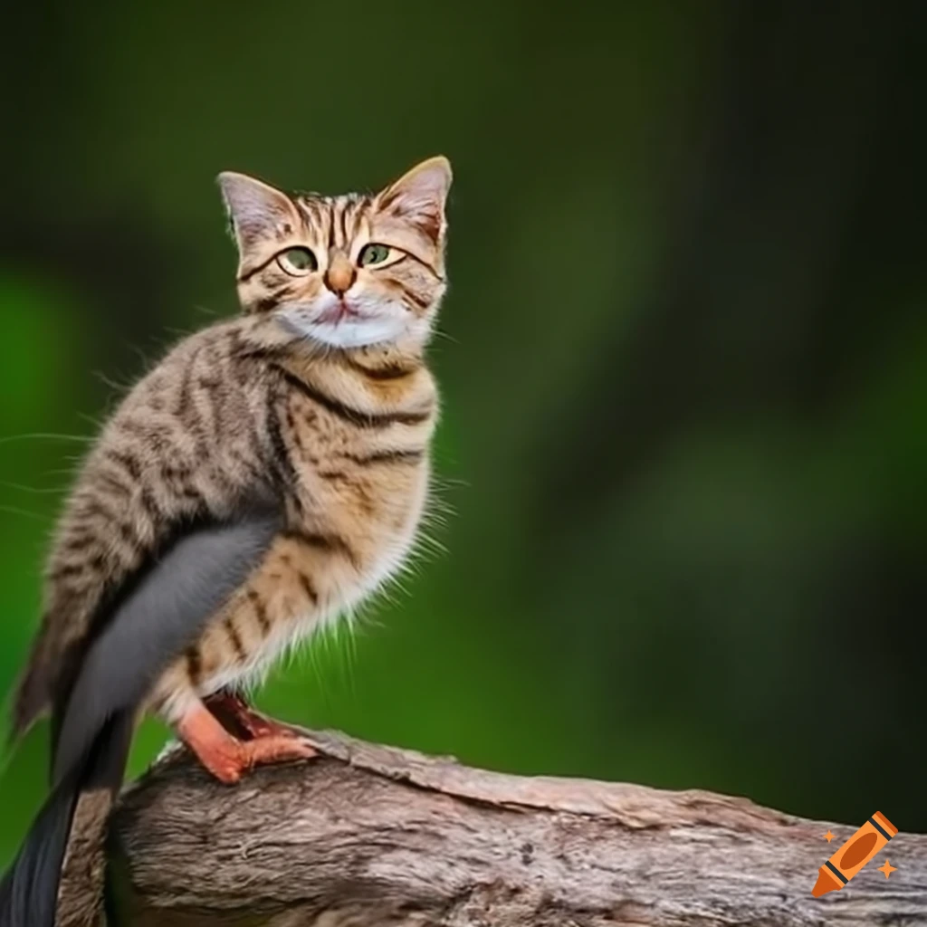 Image of a cat and bird combined