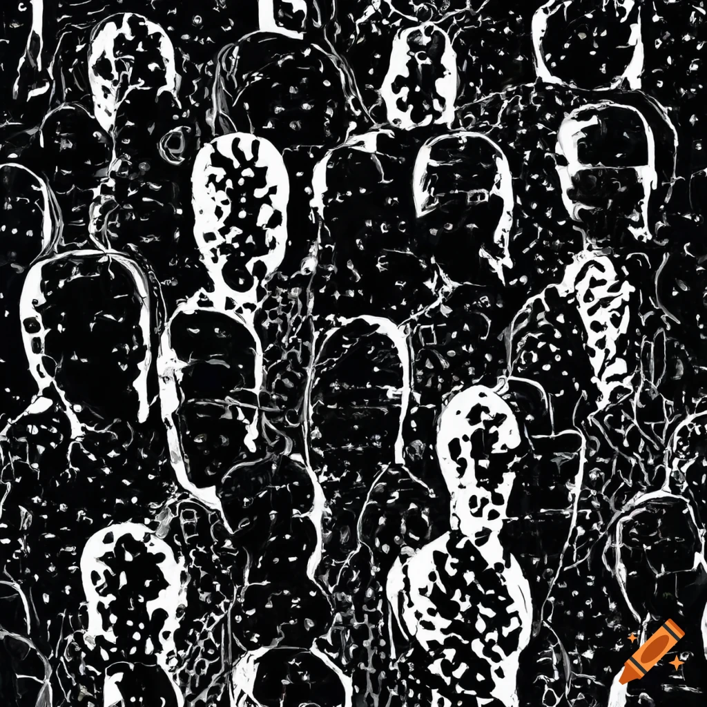 Dark abstract mosaic painting of a crowd