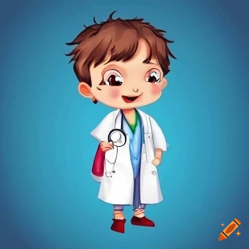 Cartoon illustration of a cute kid playing doctor