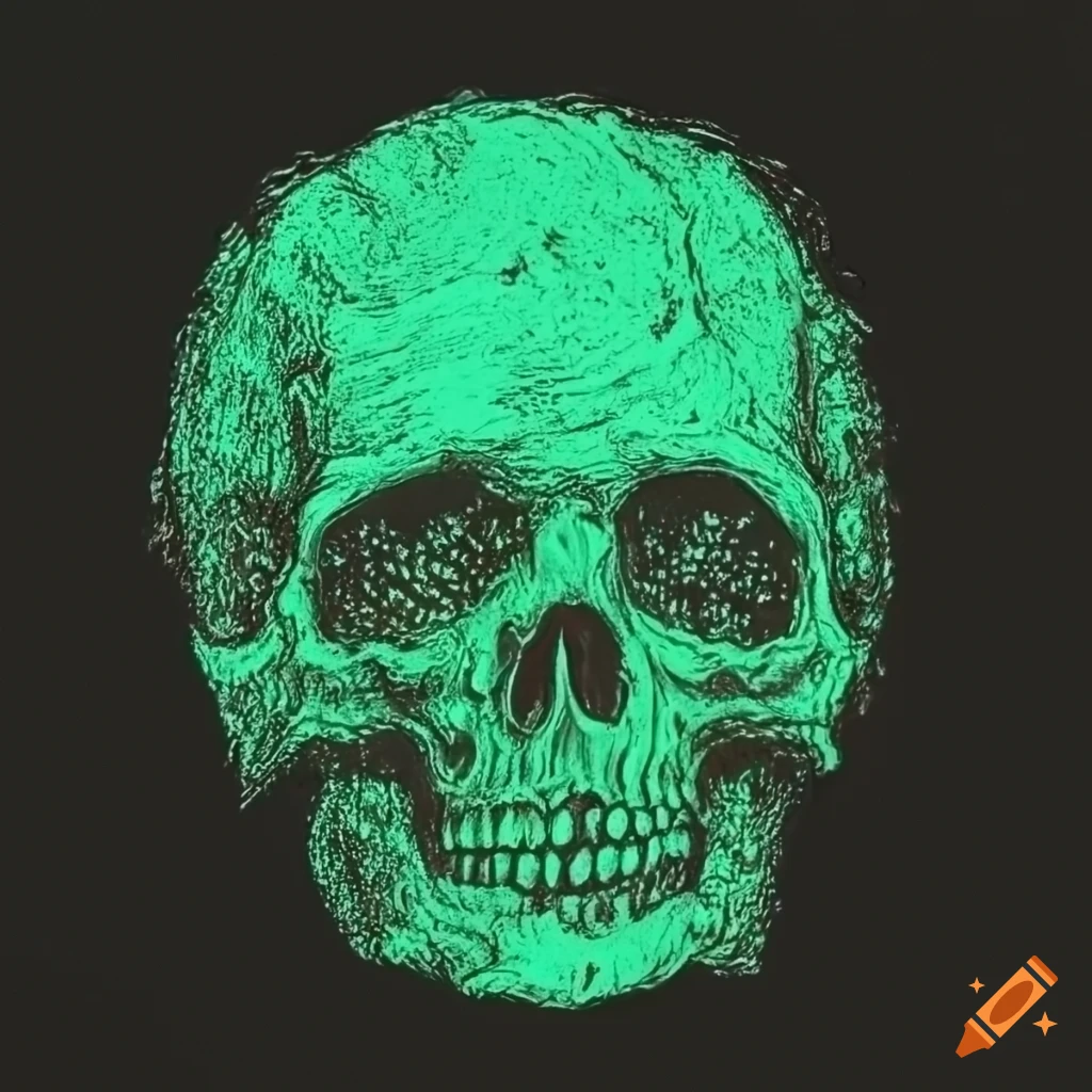 Mint green skull on black background