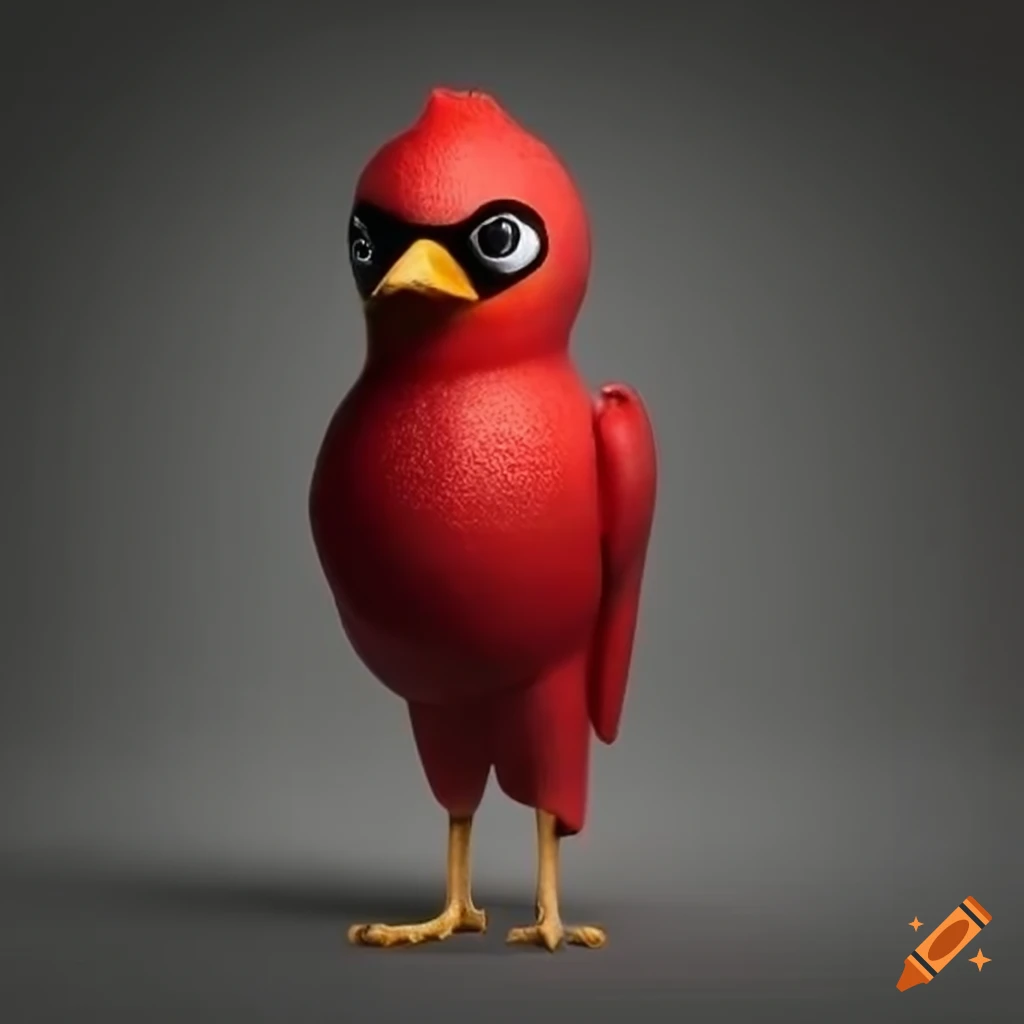 Artistic representation of a red bird imitating a human figure on Craiyon
