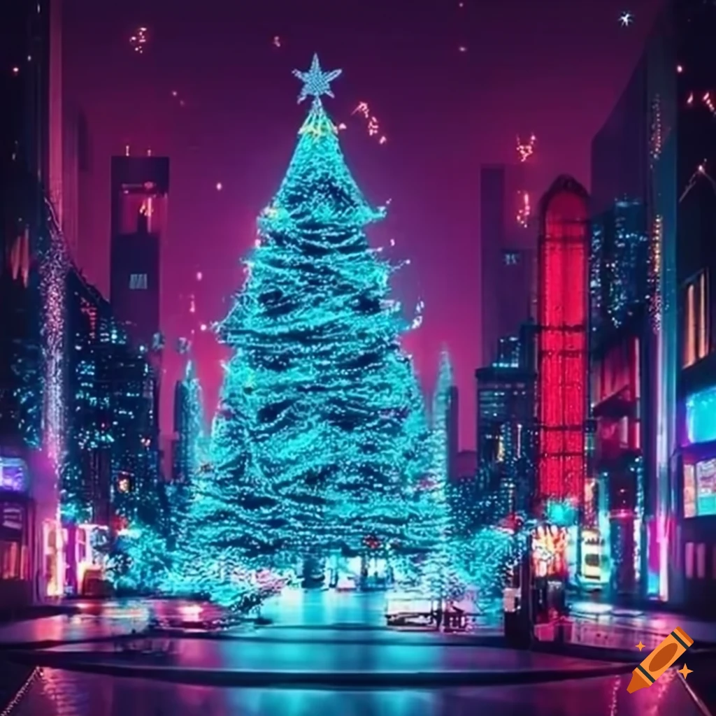 Neon cityscape with a christmas miracle