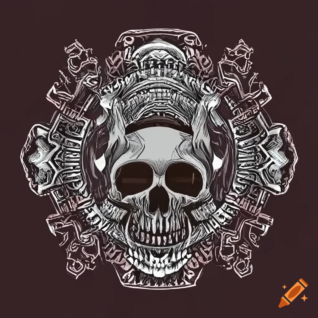 Black and white mechanical skull design on Craiyon