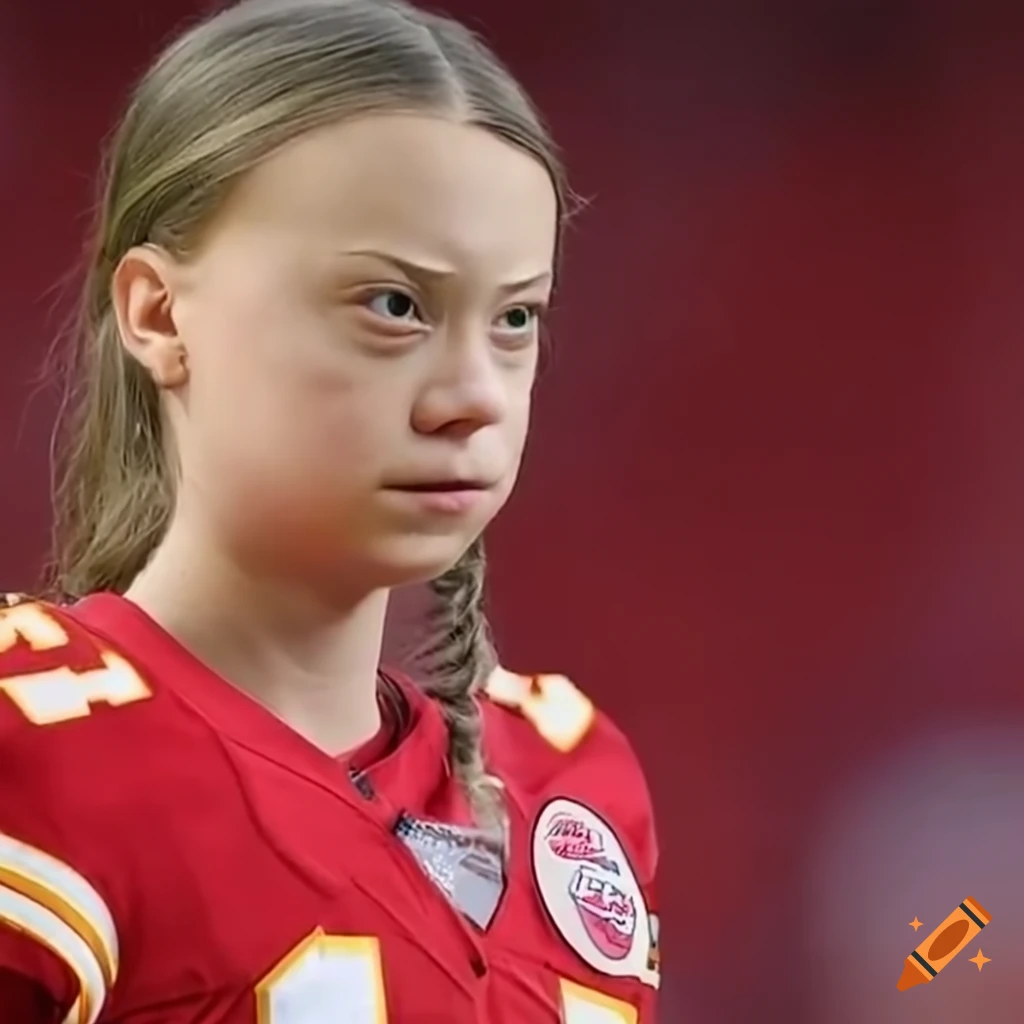 Greta Thunberg wearing Patrick Mahomes Chiefs jersey on Craiyon