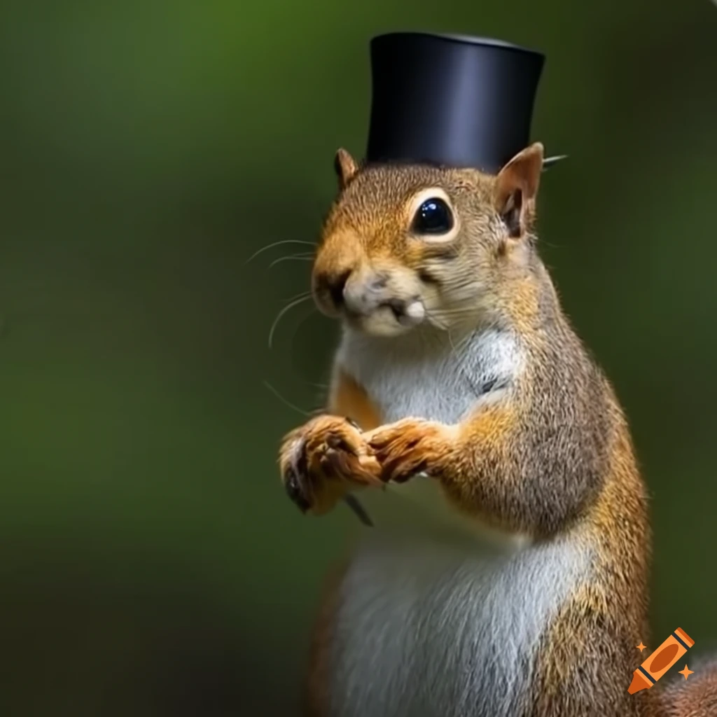 Funny squirrel wearing a top hat