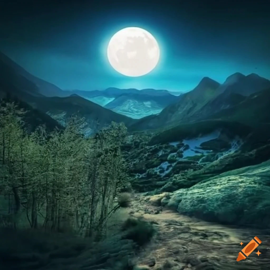 Mountain trail under the moonlight