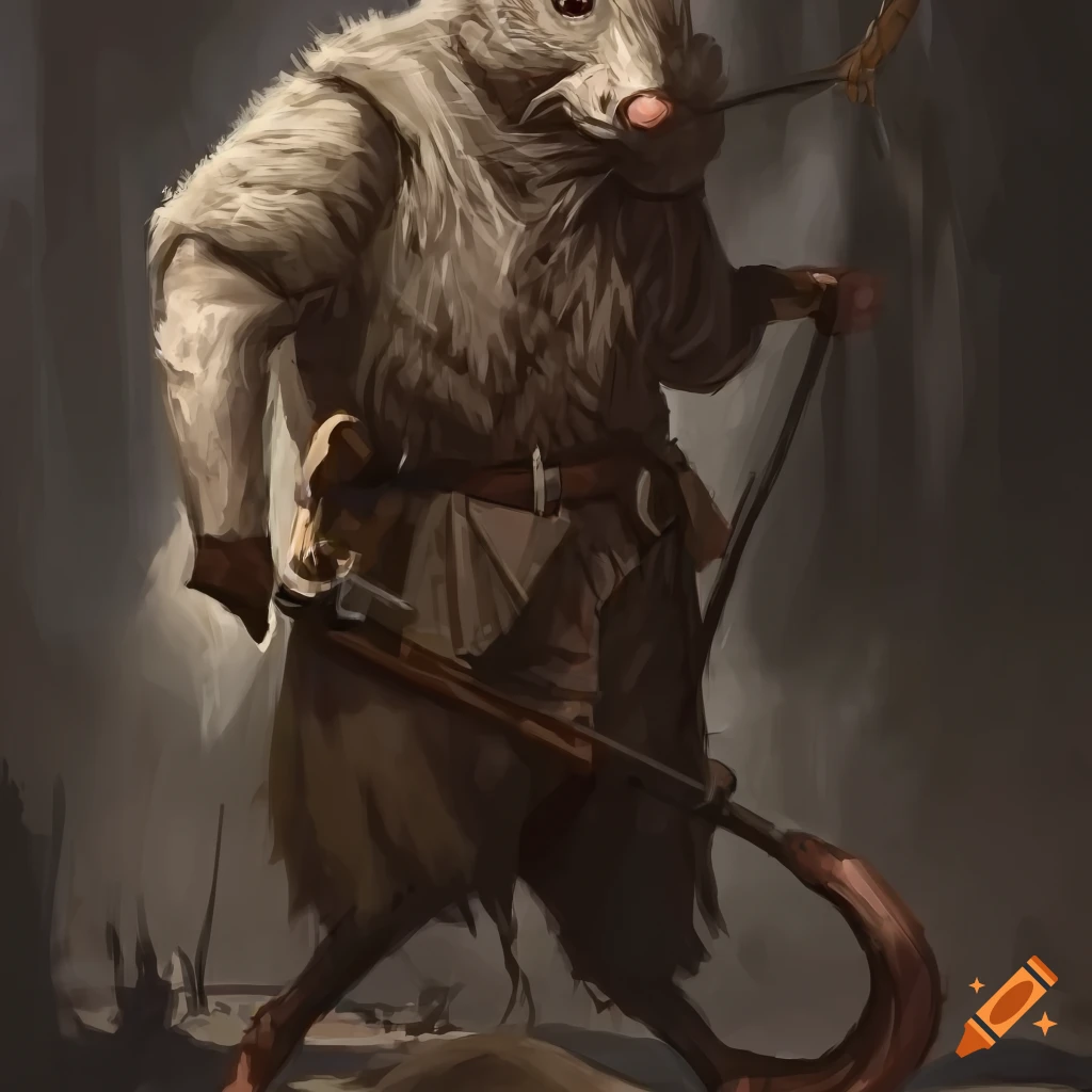 Art of an old humanoid rat with a revolver and a concealed rifle on Craiyon