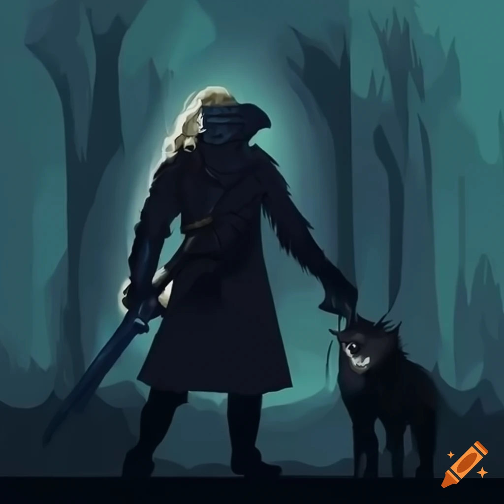 Realistic art of twilight link holding a dark sword with wolf shadow