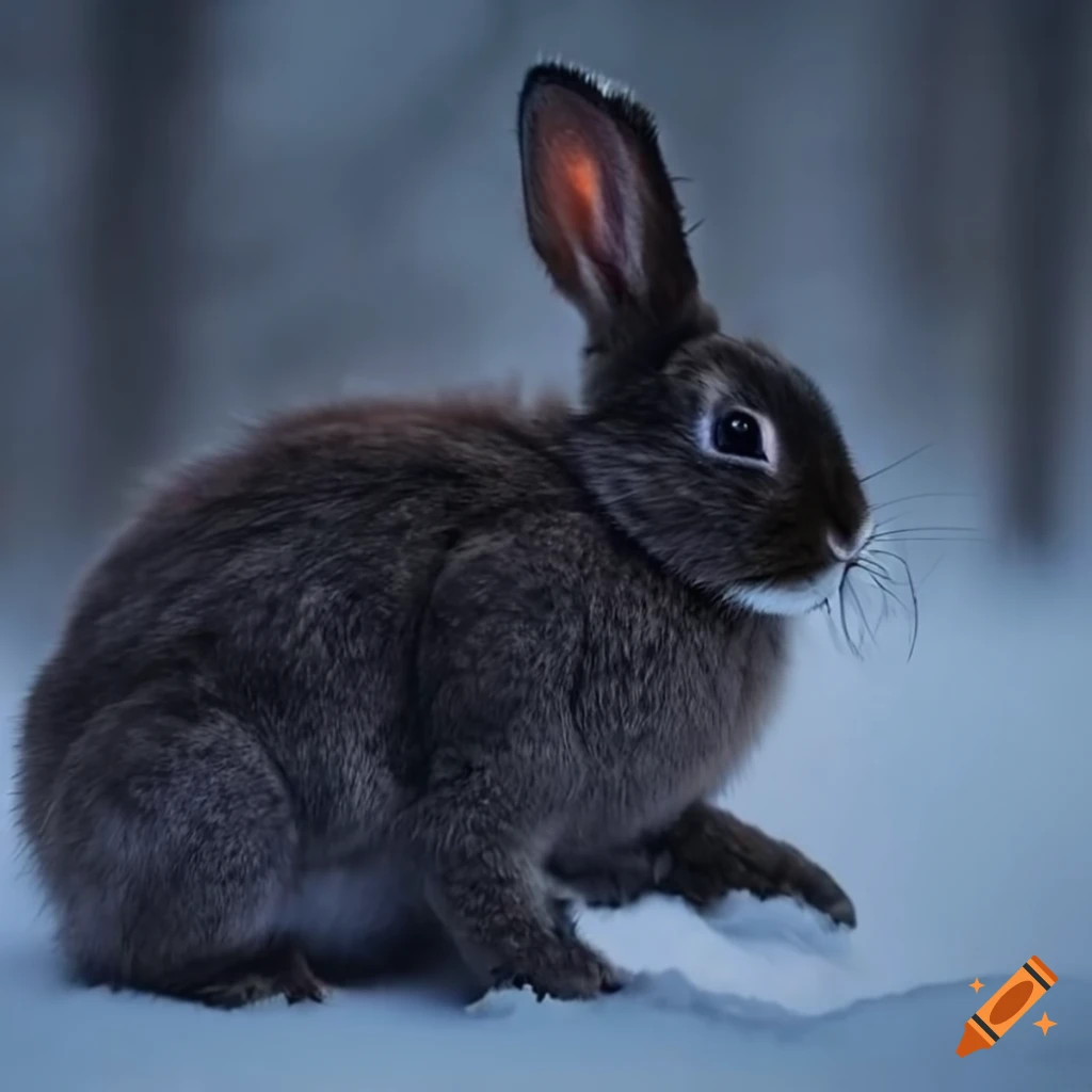 Snowy landscape with a fluffy rabbit-like creature on Craiyon