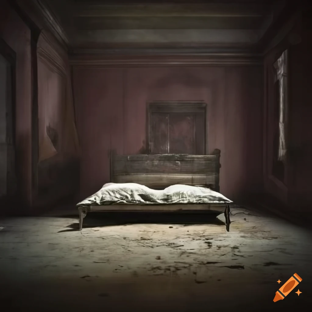 Picture of an old bed in a dilapidated room