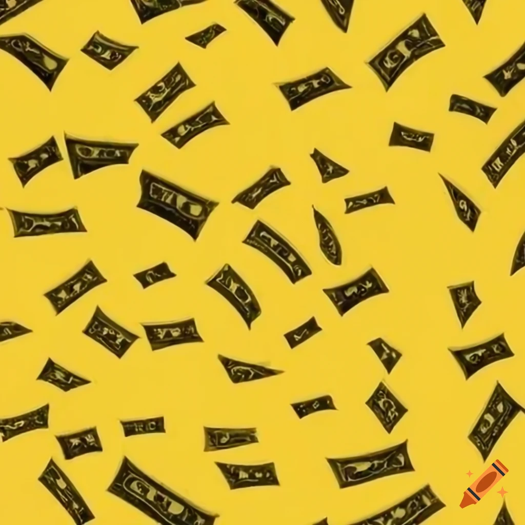 Yellow aesthetic background of falling paper money