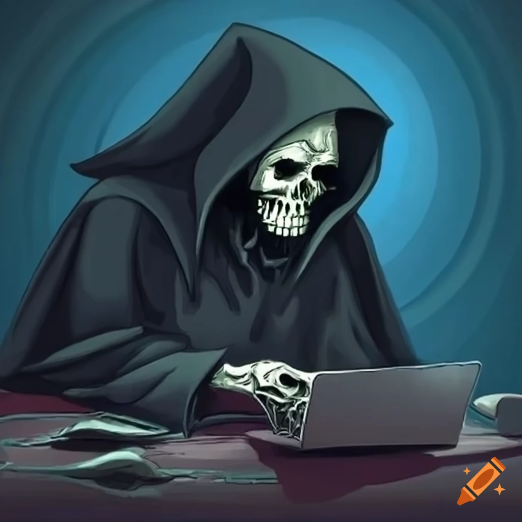 Digital art of the grim reaper using a computer
