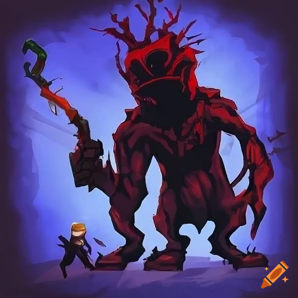 Dramatic video game boss battle artwork on Craiyon