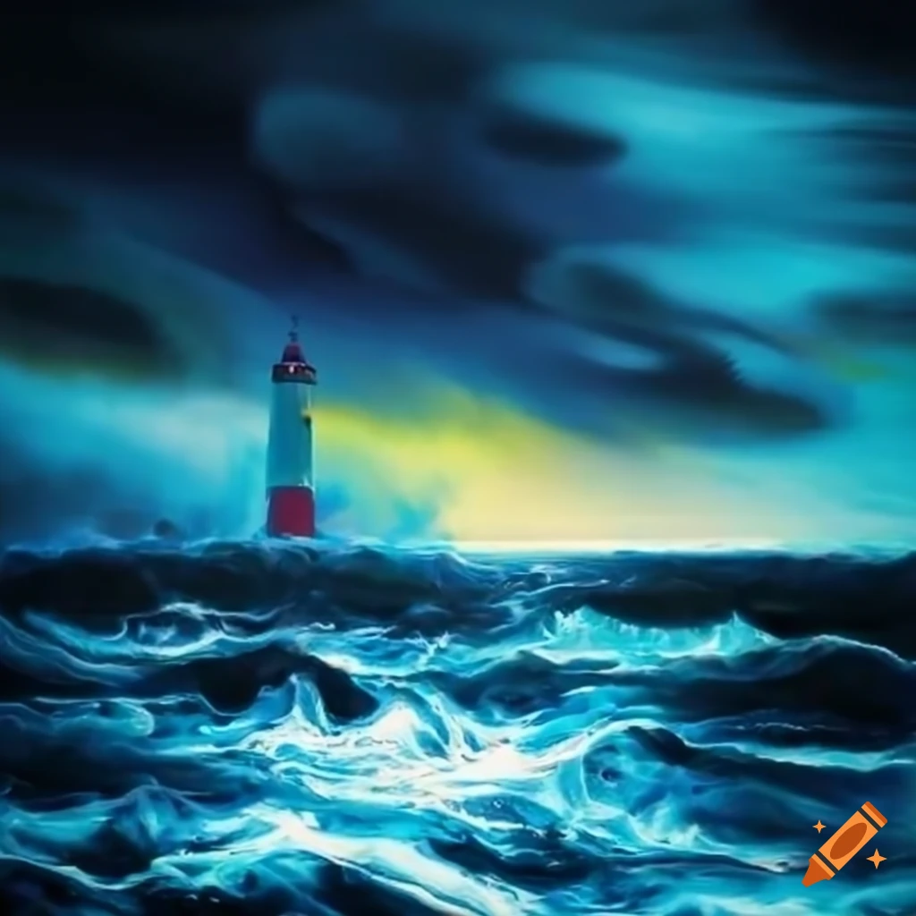 Abstract colourful lighthouse in storm