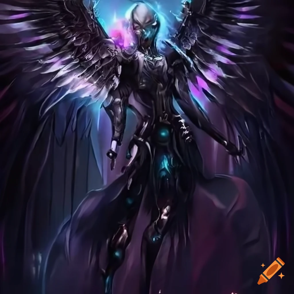 Cybernetic warrior with intricate wings on Craiyon