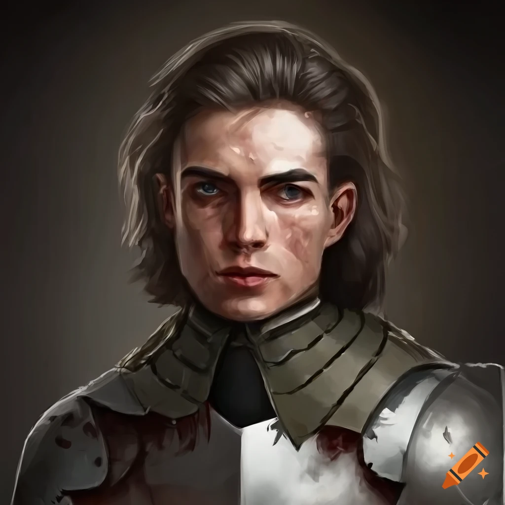 Portrait of a male knight with iron armor on Craiyon