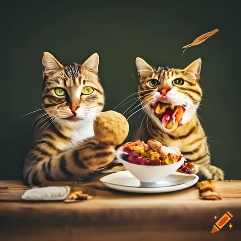 Cats enjoying a meal together